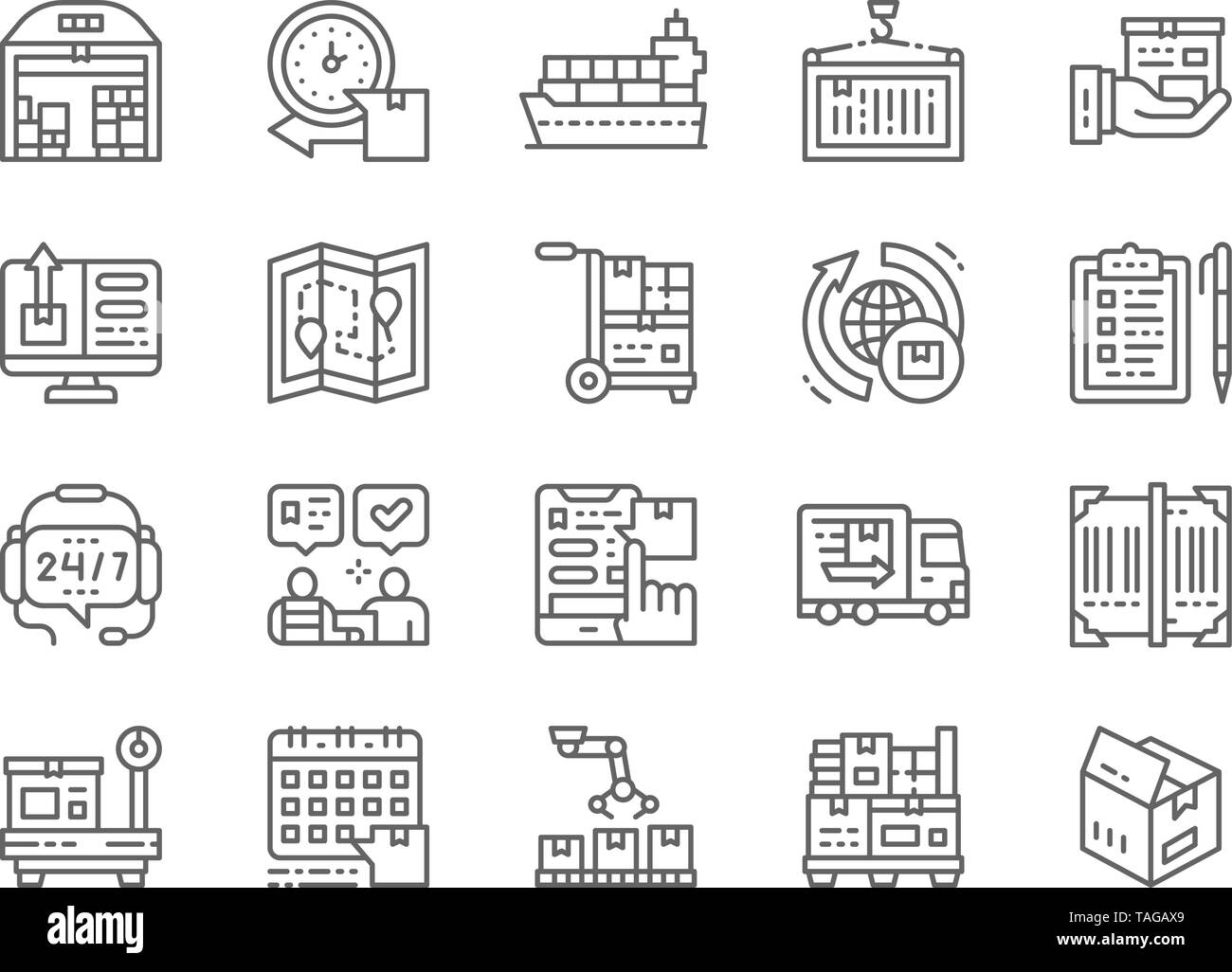 Set of Logistics and Delivery Line Icons. Warehouse, Cargo, Container ...