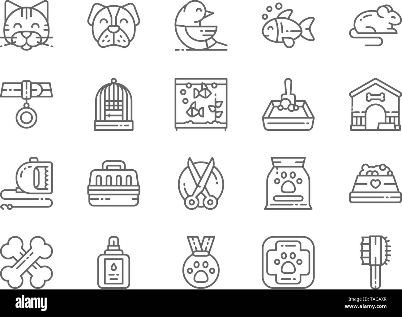 Set of Pet Shop Line Icons. Cat, Dog, Bird, Parrot, Fish, Mouse and ...