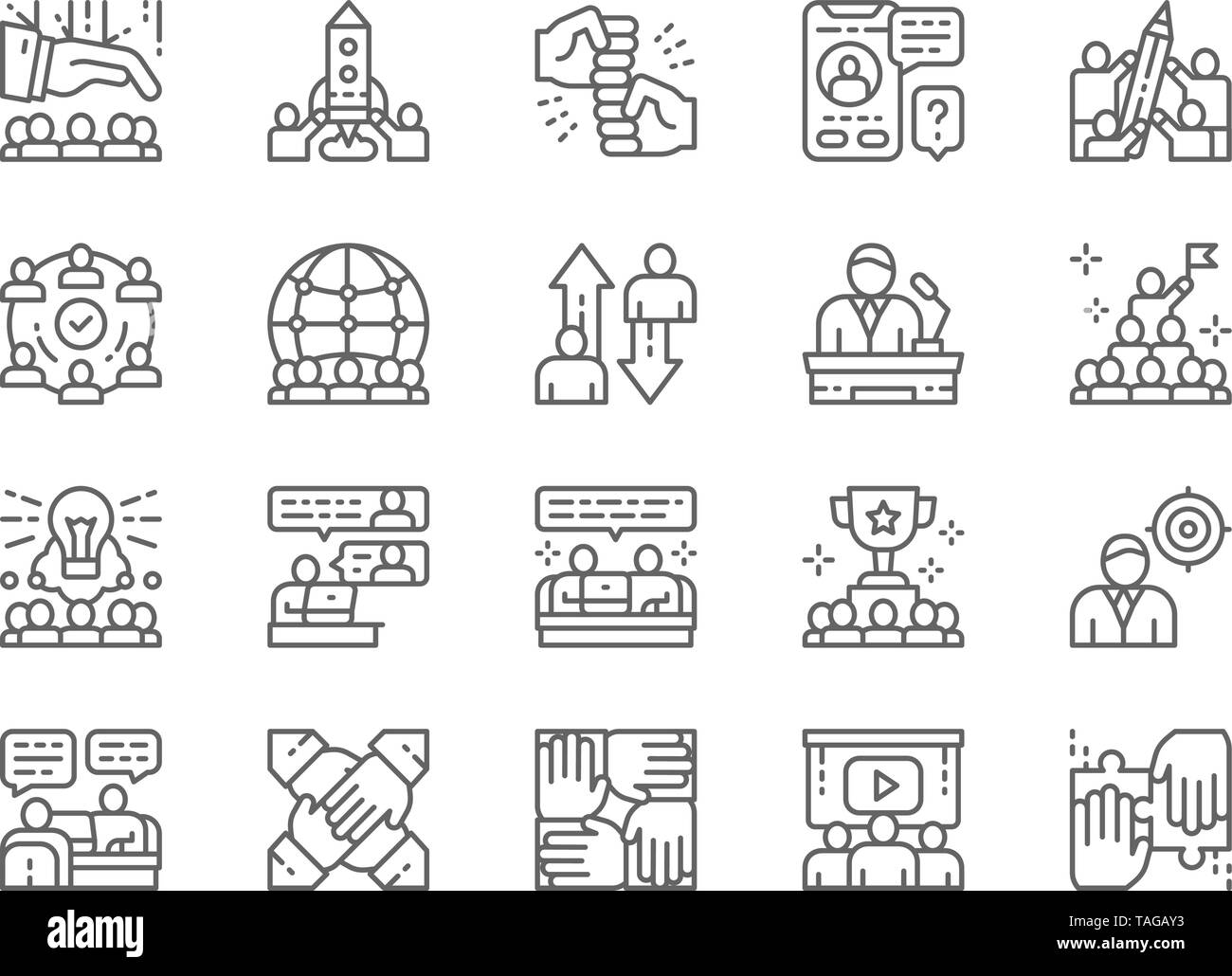 Set of Teamwork Line Icons. Startup, Leadership, International Team and ...