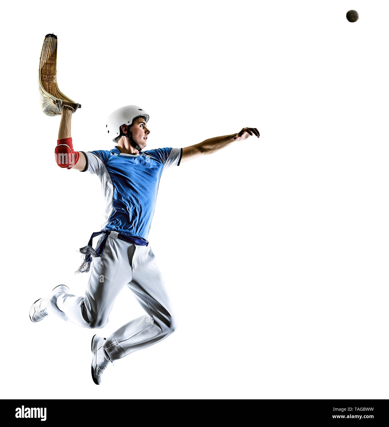 one caucasian Jai alai Basque pelota Cesta Punta player man isolated on ...