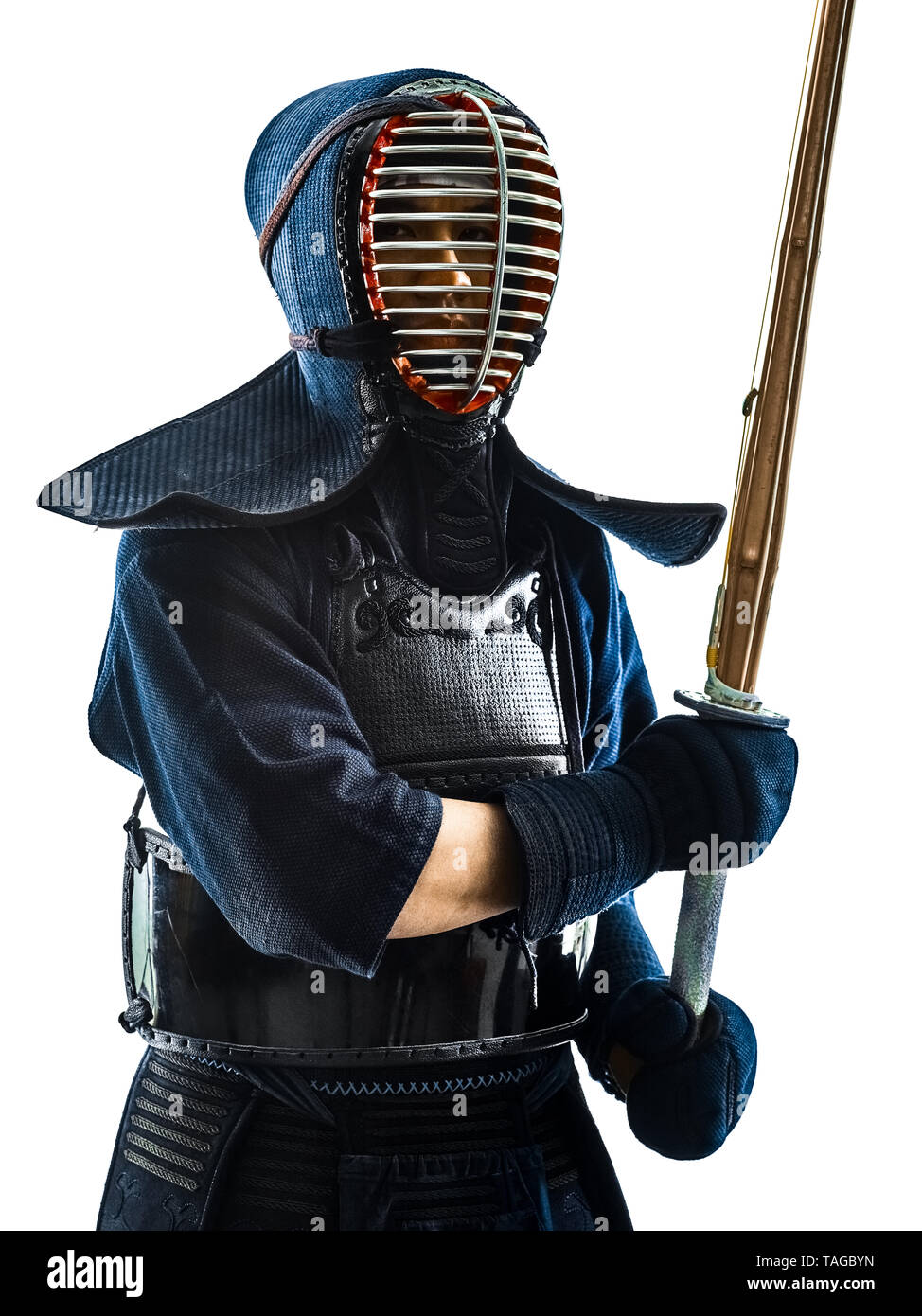 one man Kendo martial arts fighters combat fighting in silhouette ...