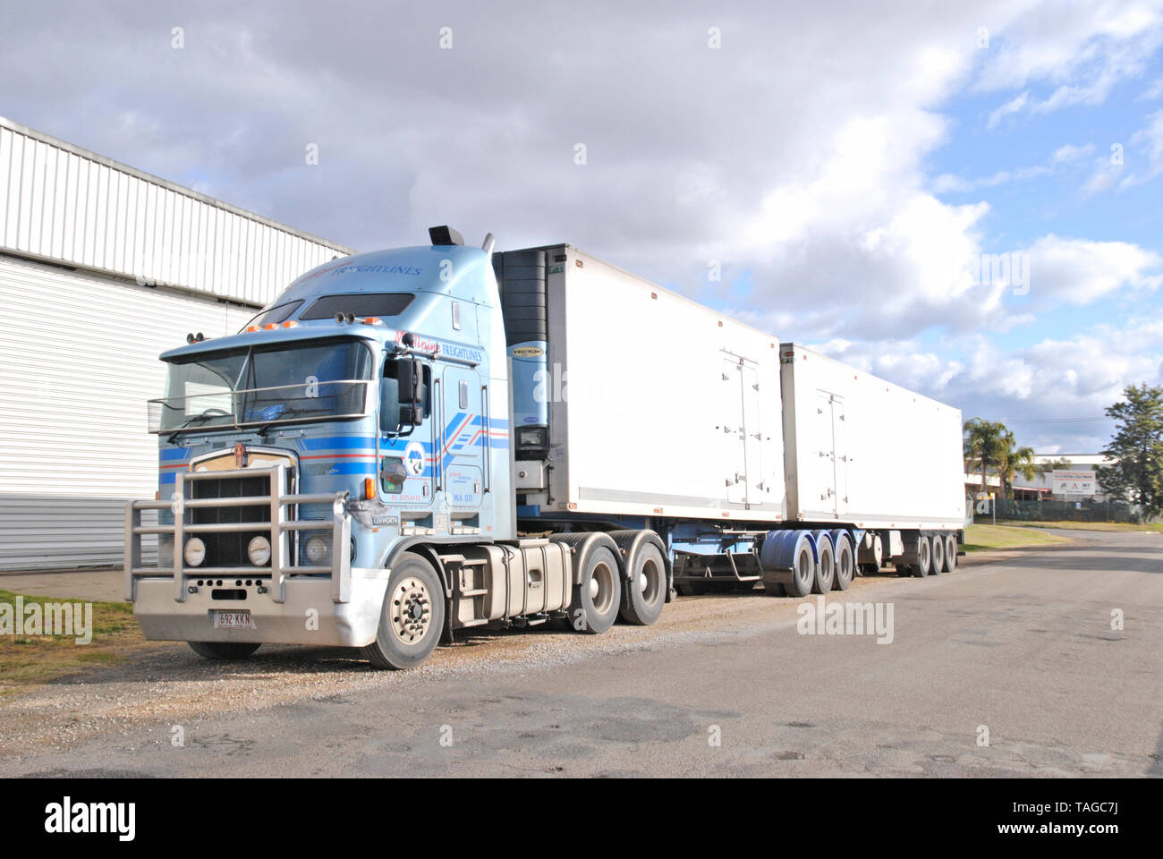 Kenworth refrigerated b-double semi trailer Stock Photo - Alamy