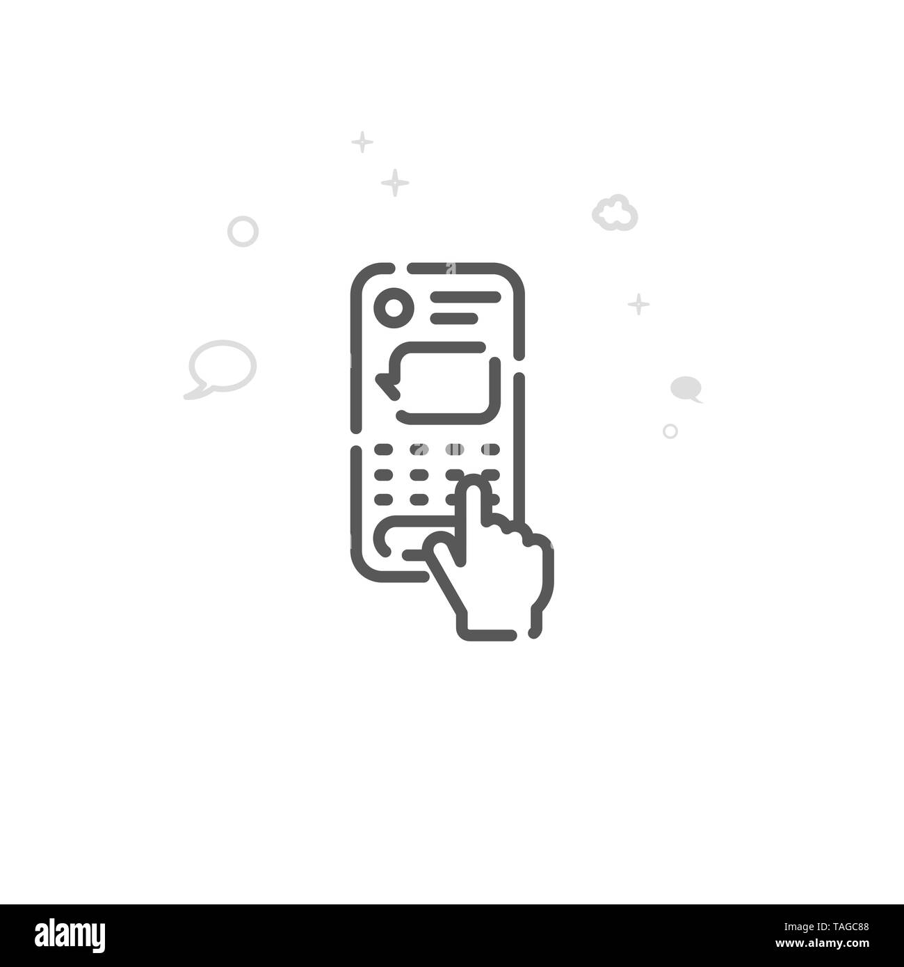 Finger Typing a Text Message on Smartphone Line Icon. Dialogue, Chat ...