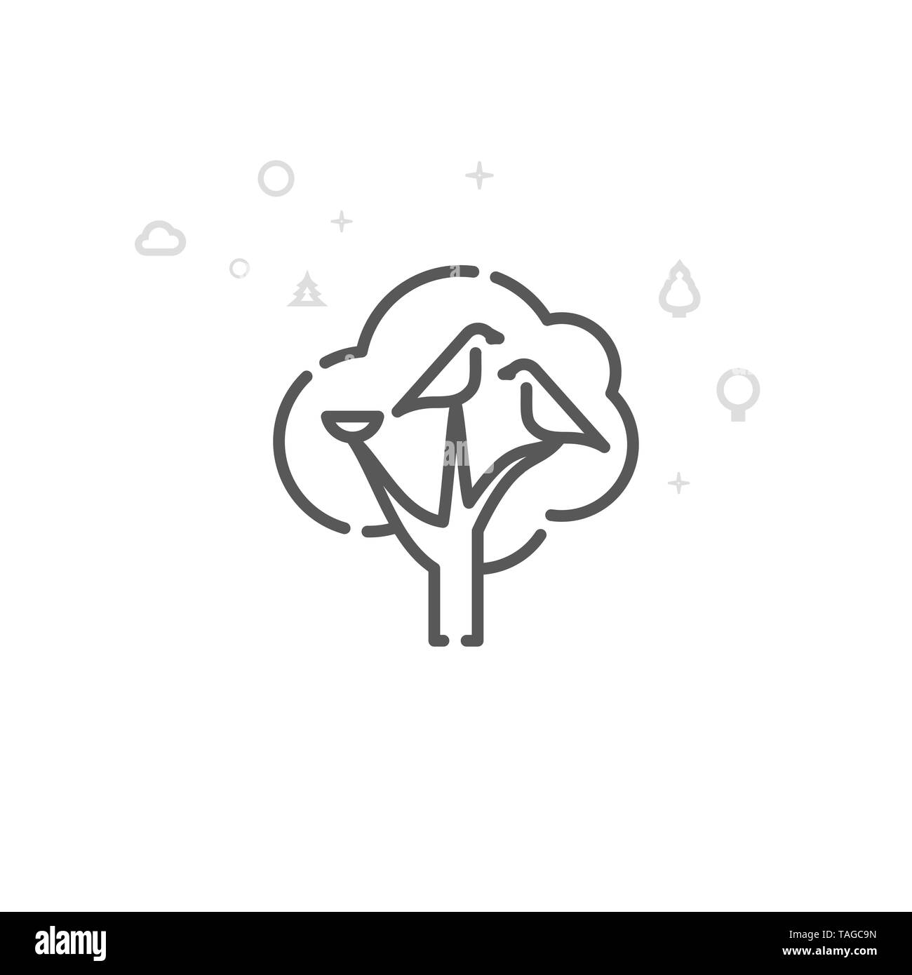 Bird Family with Nest on the Tree Line Icon. Wild Tree Symbol ...