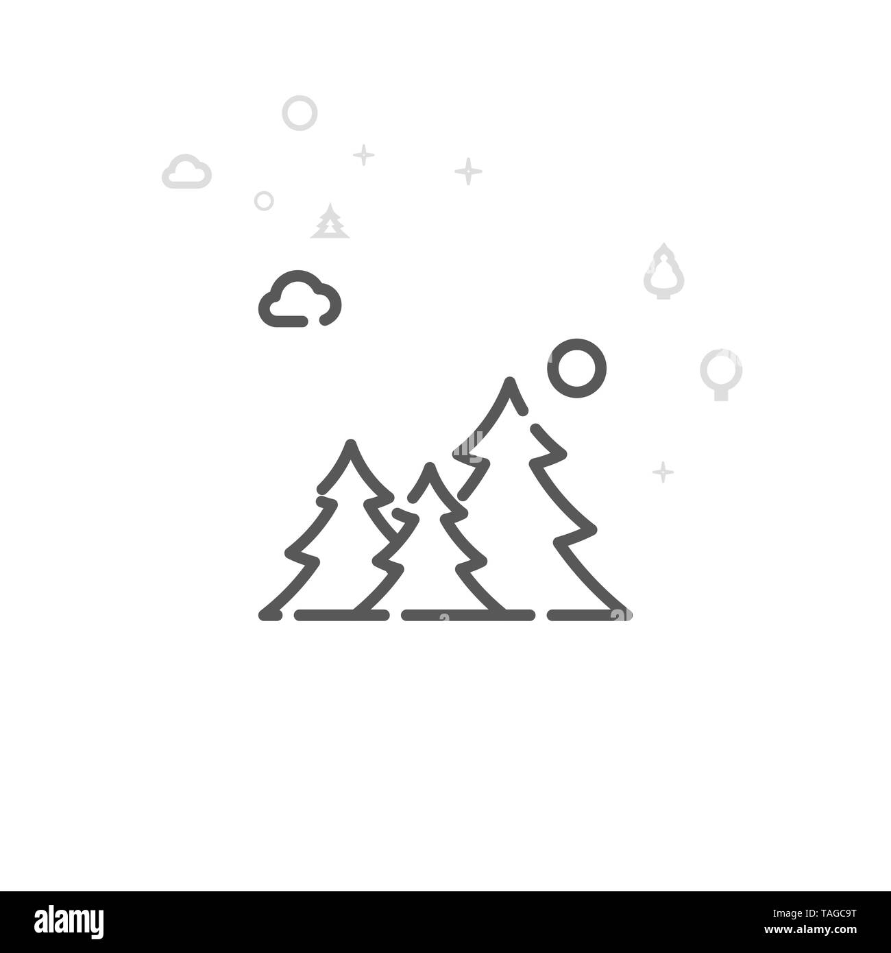 Coniferous Forest Line Icon. Wild Tree Symbol, Pictogram, Sign. Light ...