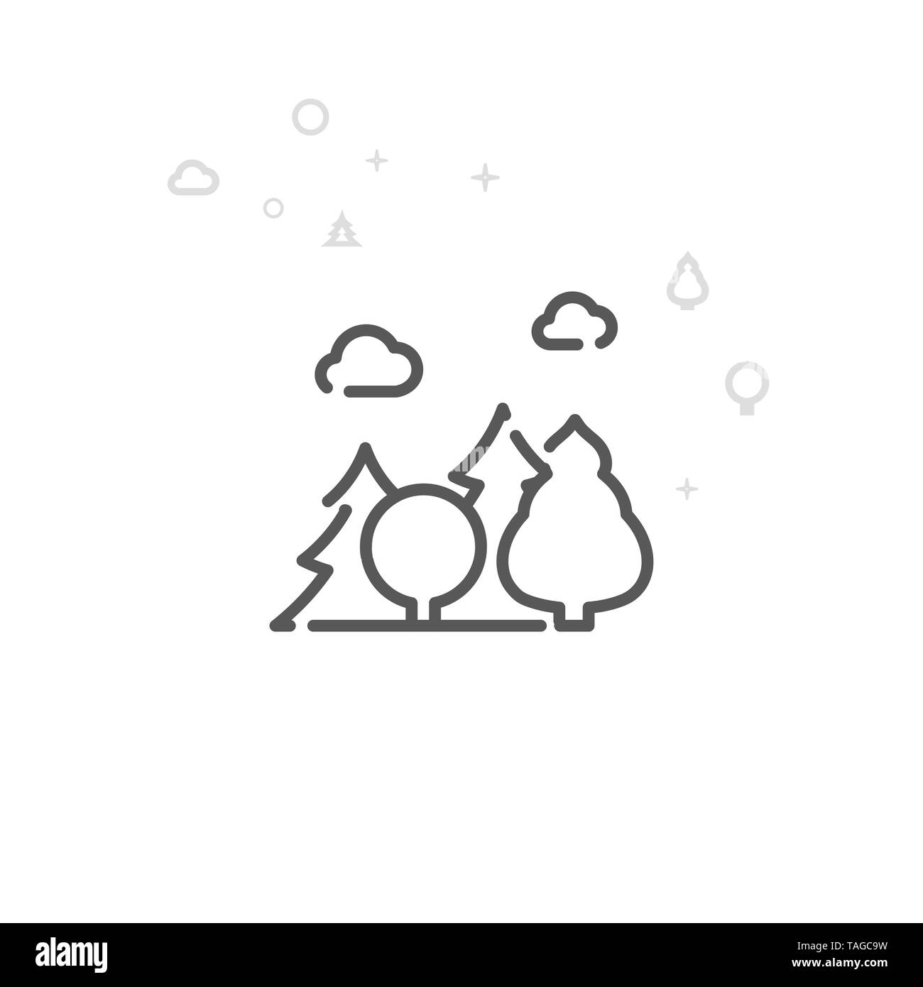 Mixed Forest Line Icon. Wild Tree Symbol, Pictogram, Sign. Light ...