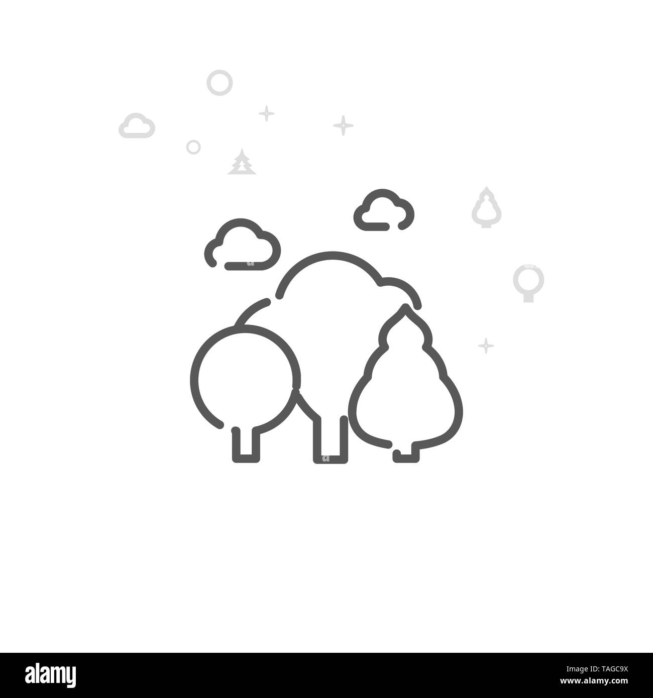 Deciduous Forest Line Icon. Wild Tree Symbol, Pictogram, Sign. Light ...