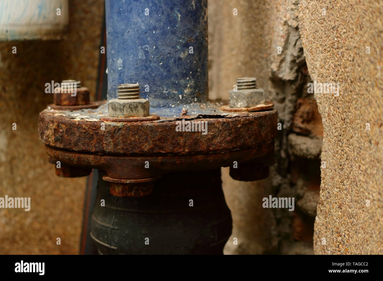 Closeup of nuts and bolts used for connecting water pipe, selective ...