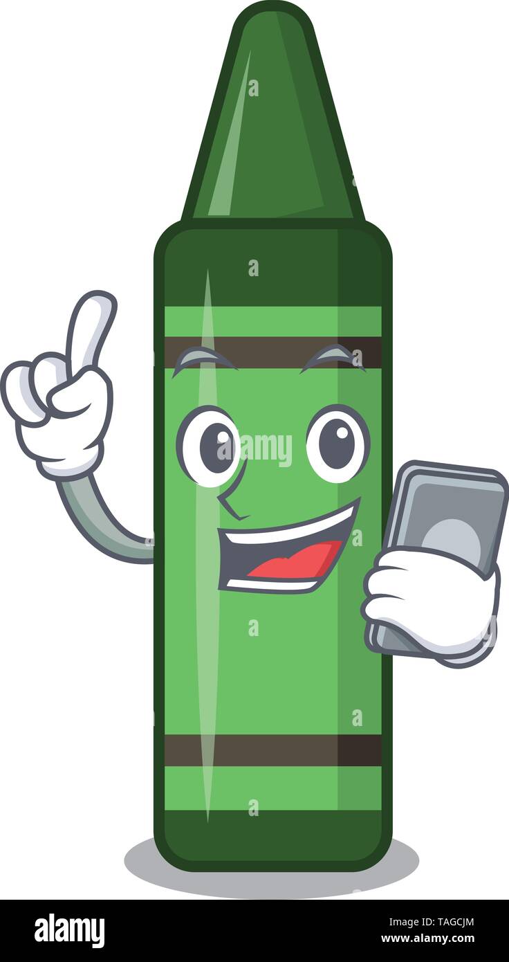 With phone green crayon above character wooden table Stock Vector Image ...