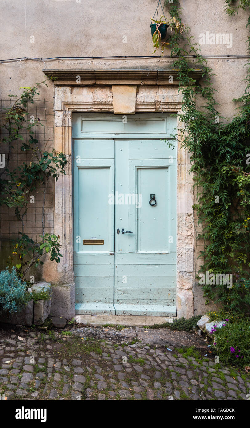 Beautiful mint green door in an old French village Stock Photo - Alamy