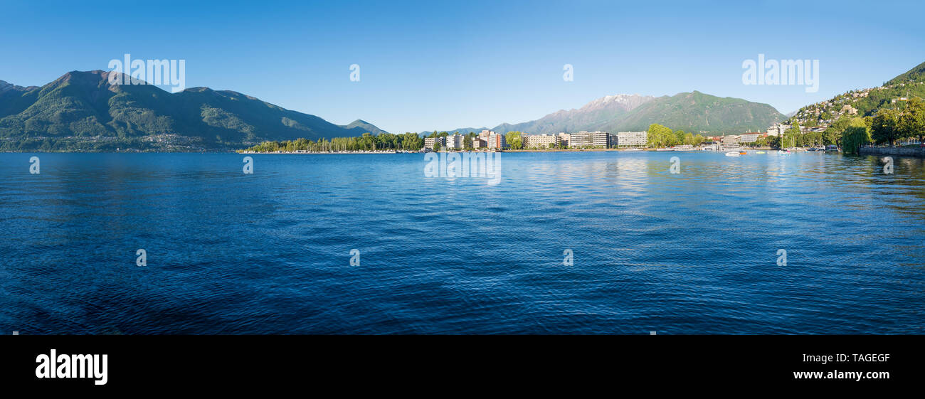 Lake Maggiore and the city of Locarno, southern Switzerland Stock Photo ...
