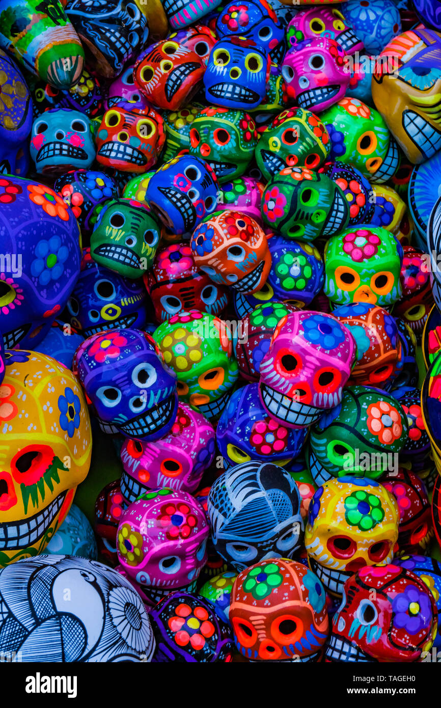 Colorful Mexican Ceramic Skulls Handicrafts Day of the Dead Blue ...