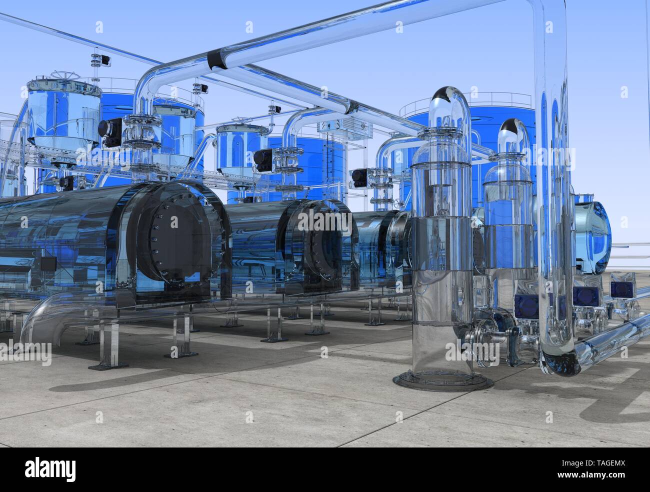 oil refinery, glass factory, exterior visualization, 3D illustration ...