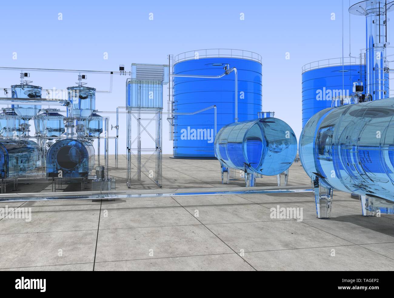 oil refinery, glass factory, exterior visualization, 3D illustration ...