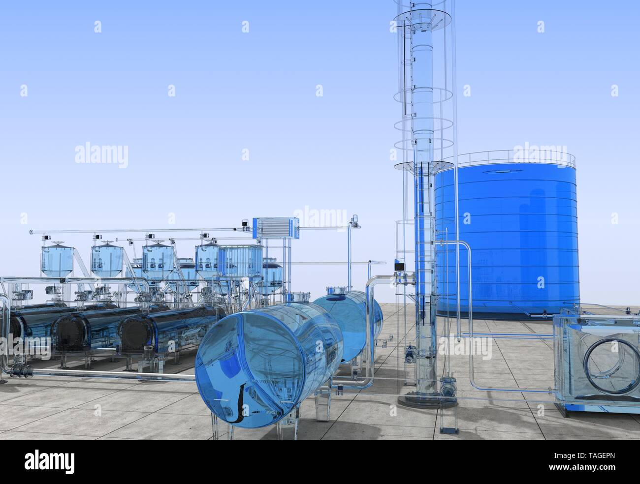 oil refinery, glass factory, exterior visualization, 3D illustration ...