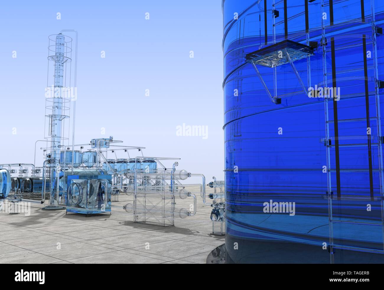 oil refinery, glass factory, exterior visualization, 3D illustration ...