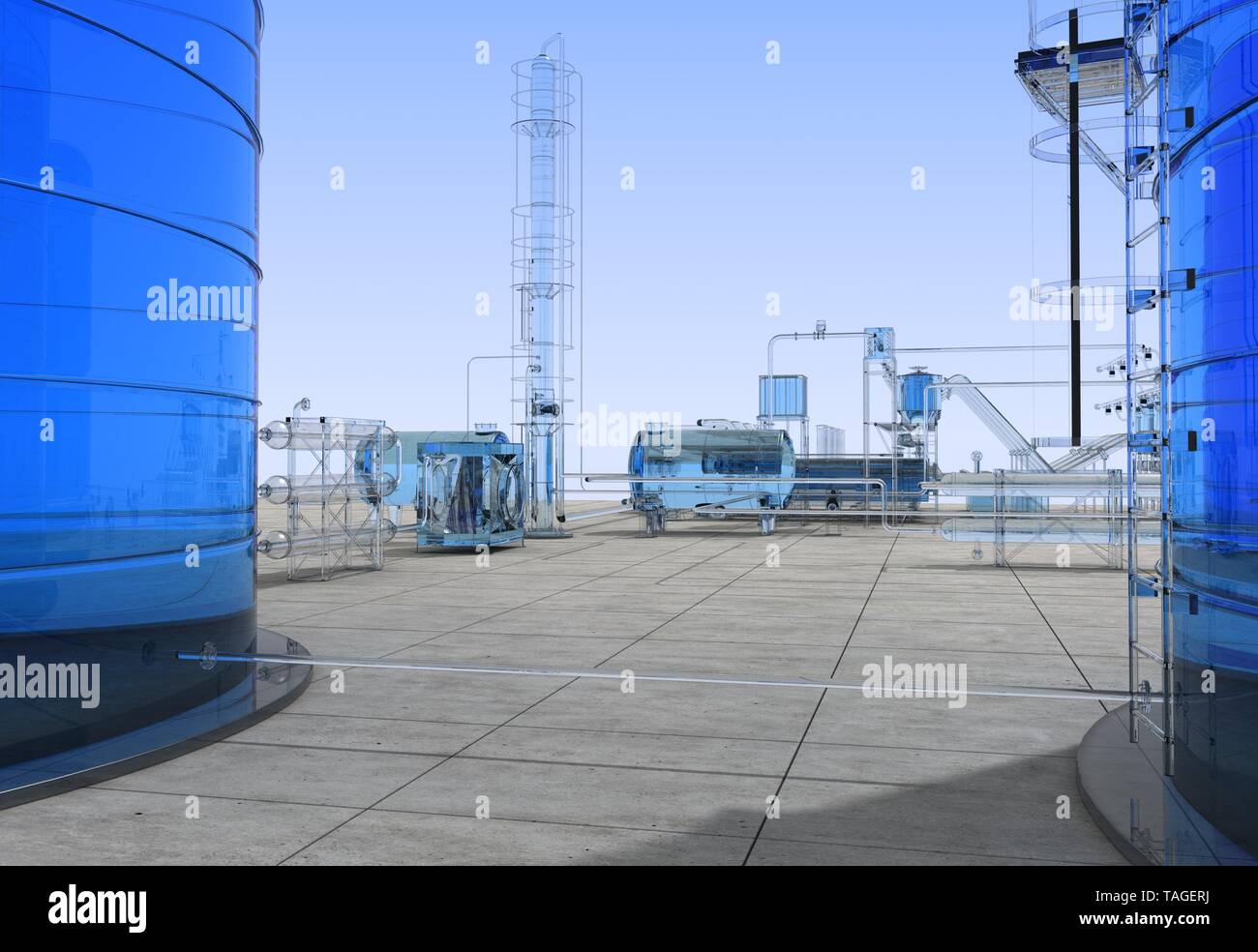 oil refinery, glass factory, exterior visualization, 3D illustration ...