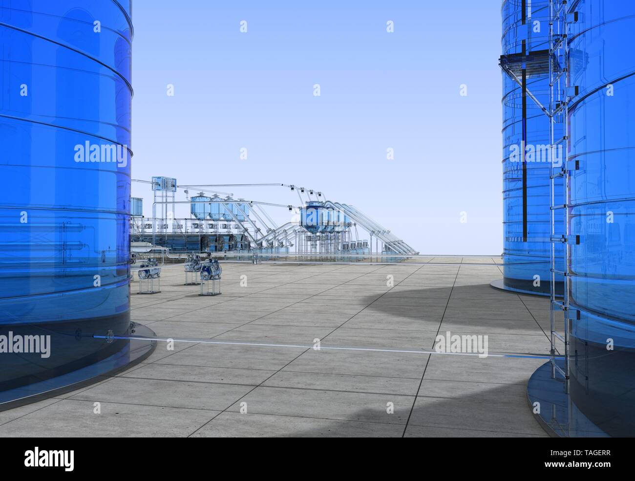 oil refinery, glass factory, exterior visualization, 3D illustration ...