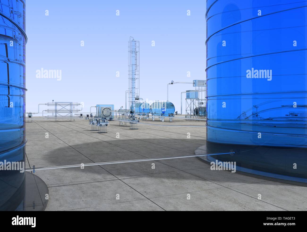 oil refinery, glass factory, exterior visualization, 3D illustration ...