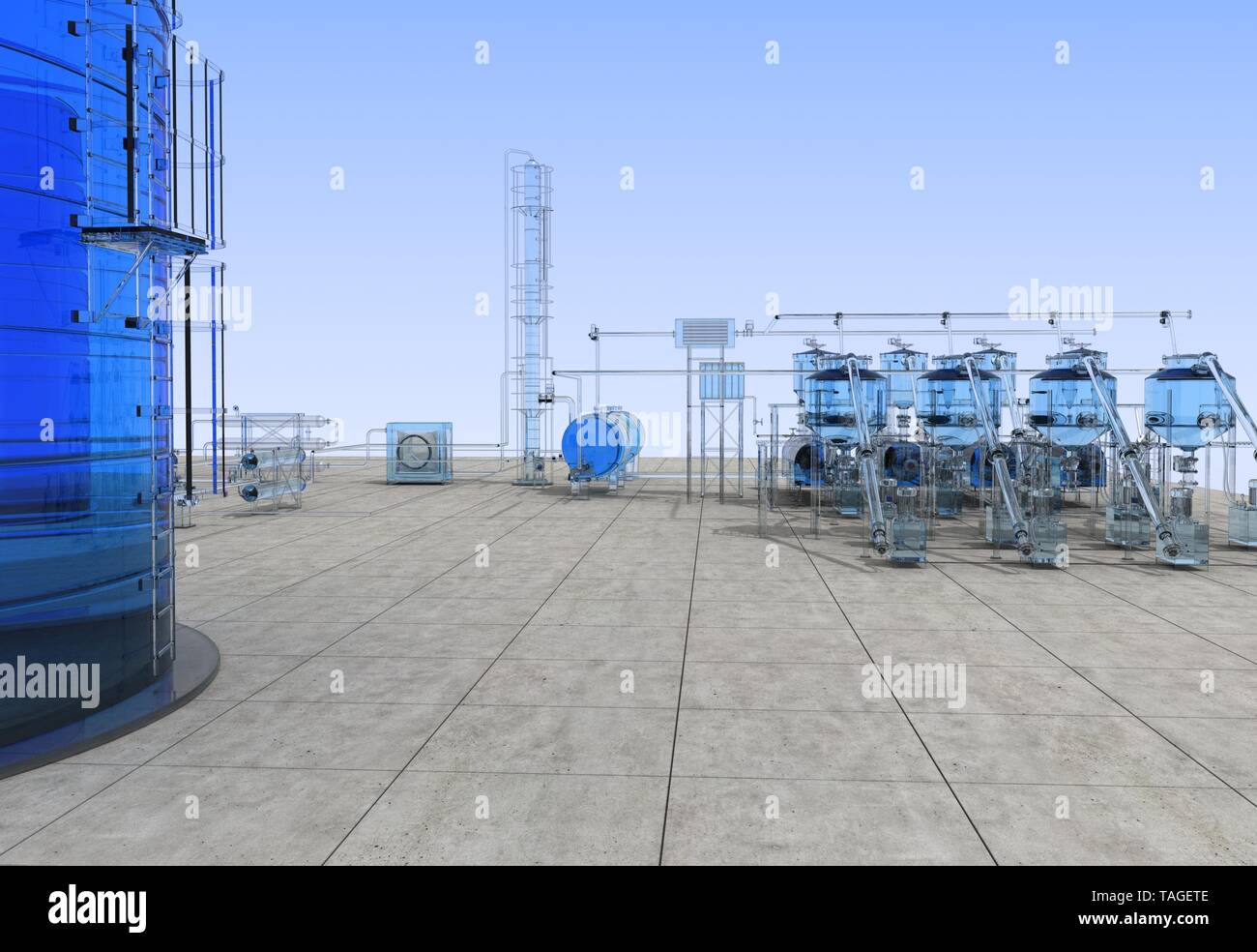 oil refinery, glass factory, exterior visualization, 3D illustration ...