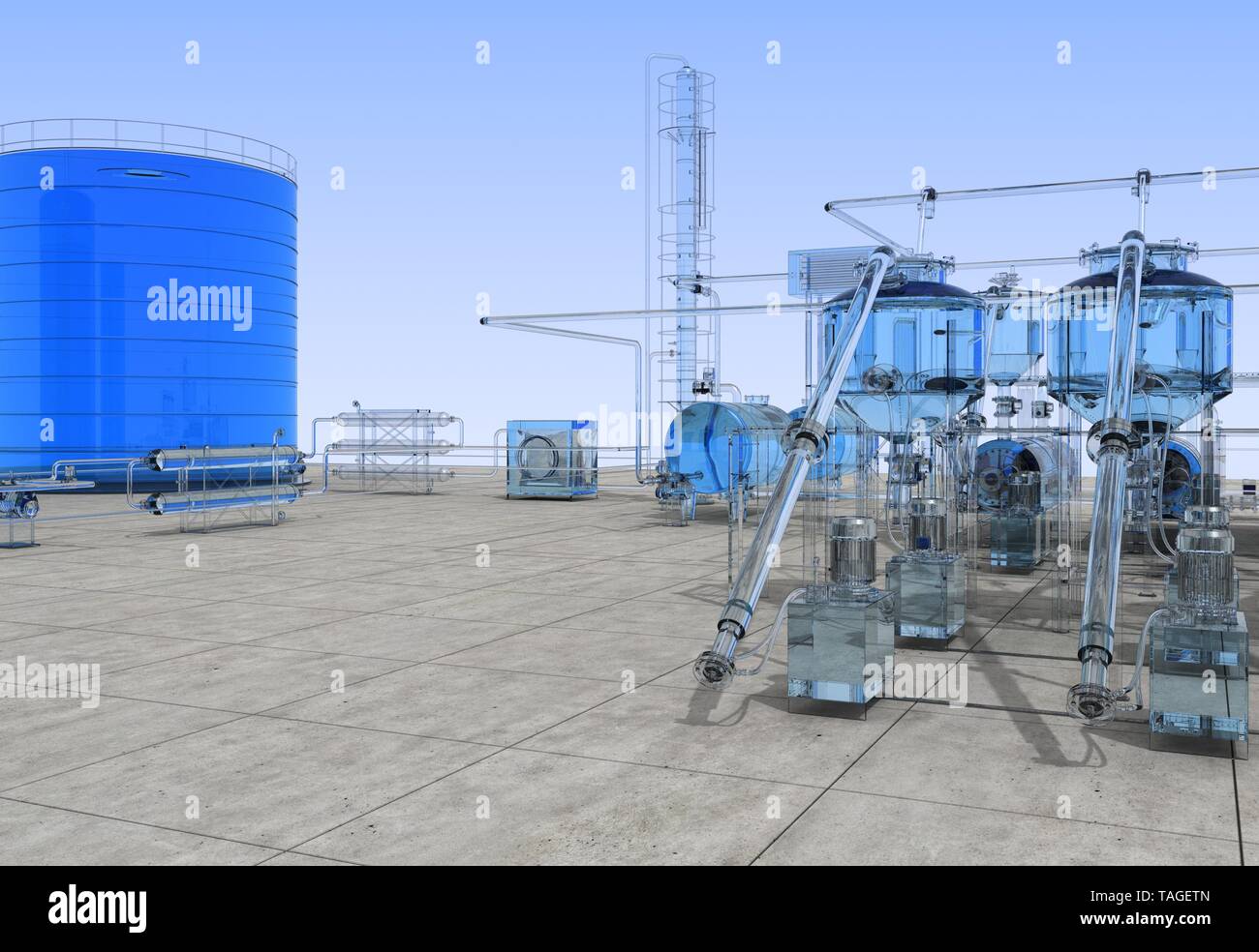 oil refinery, glass factory, exterior visualization, 3D illustration ...
