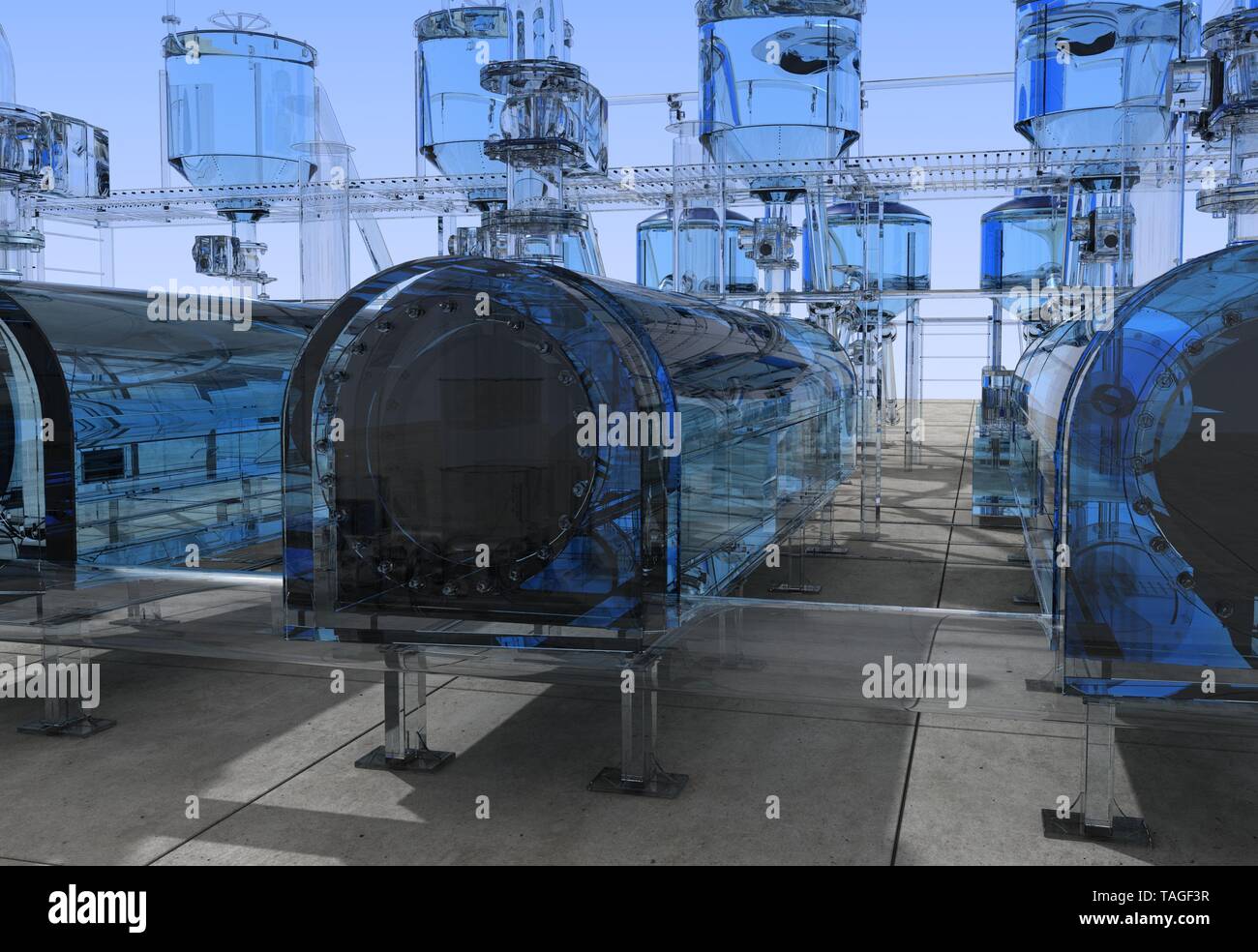 oil refinery, glass factory, exterior visualization, 3D illustration ...