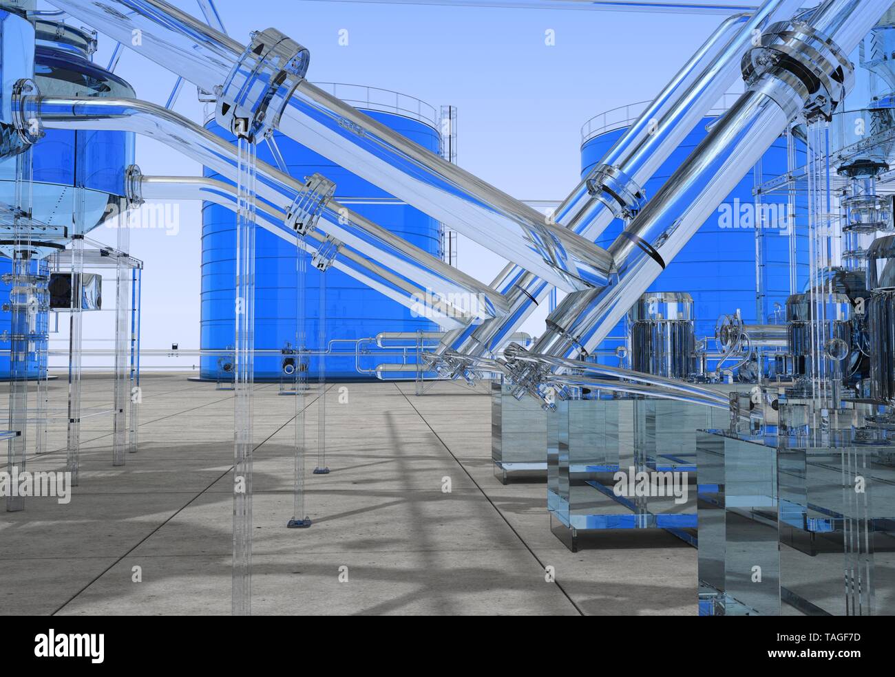 oil refinery, glass factory, exterior visualization, 3D illustration ...
