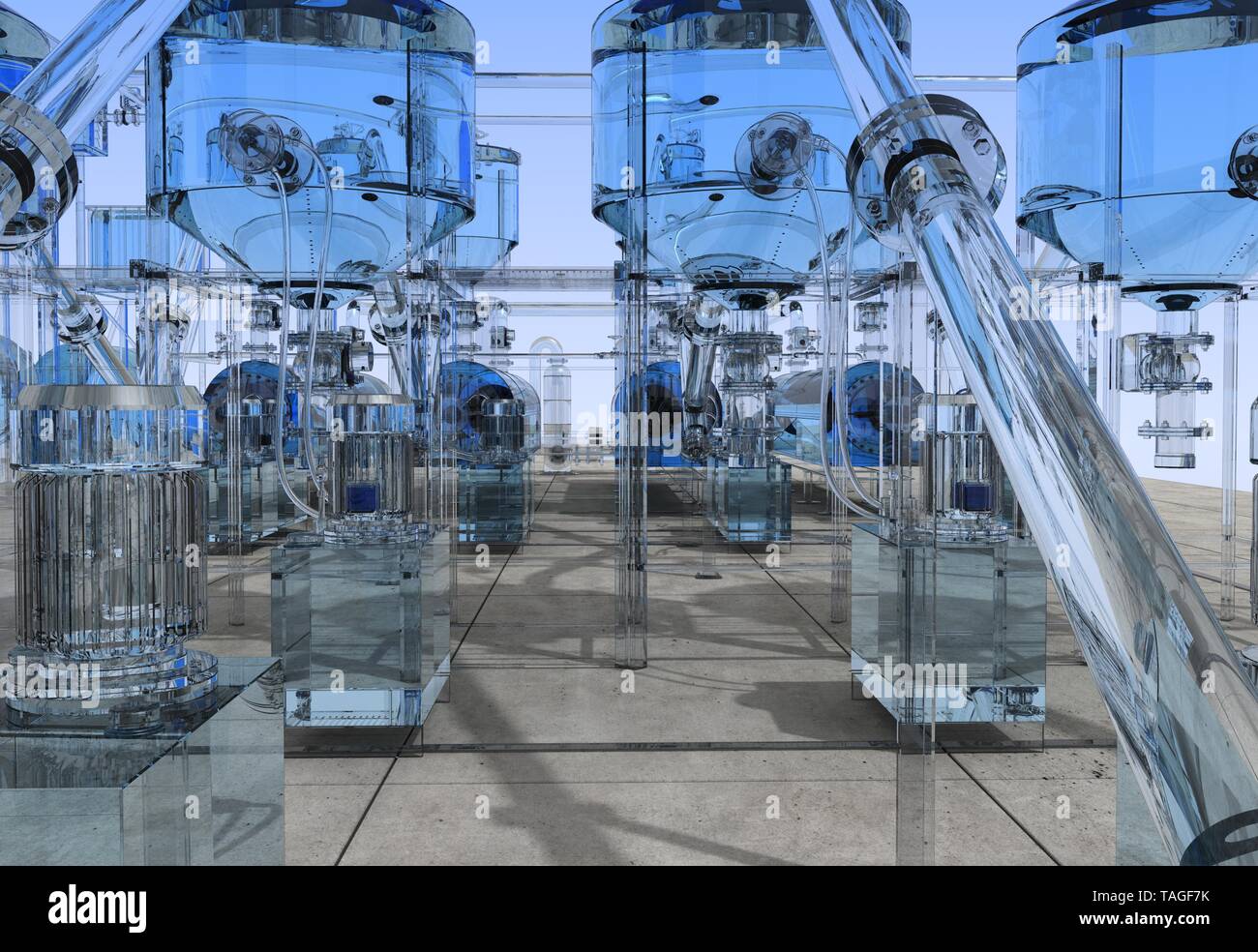 oil refinery, glass factory, exterior visualization, 3D illustration ...