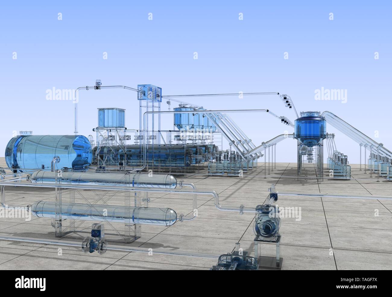 oil refinery, glass factory, exterior visualization, 3D illustration ...