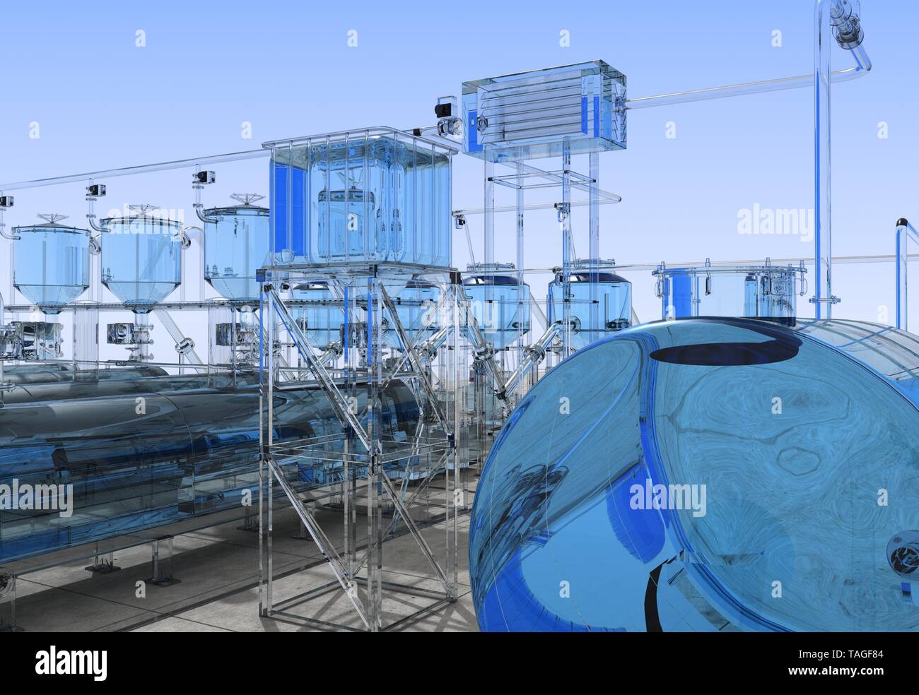 oil refinery, glass factory, exterior visualization, 3D illustration ...