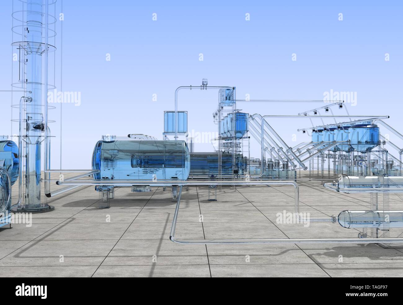 oil refinery, glass factory, exterior visualization, 3D illustration ...