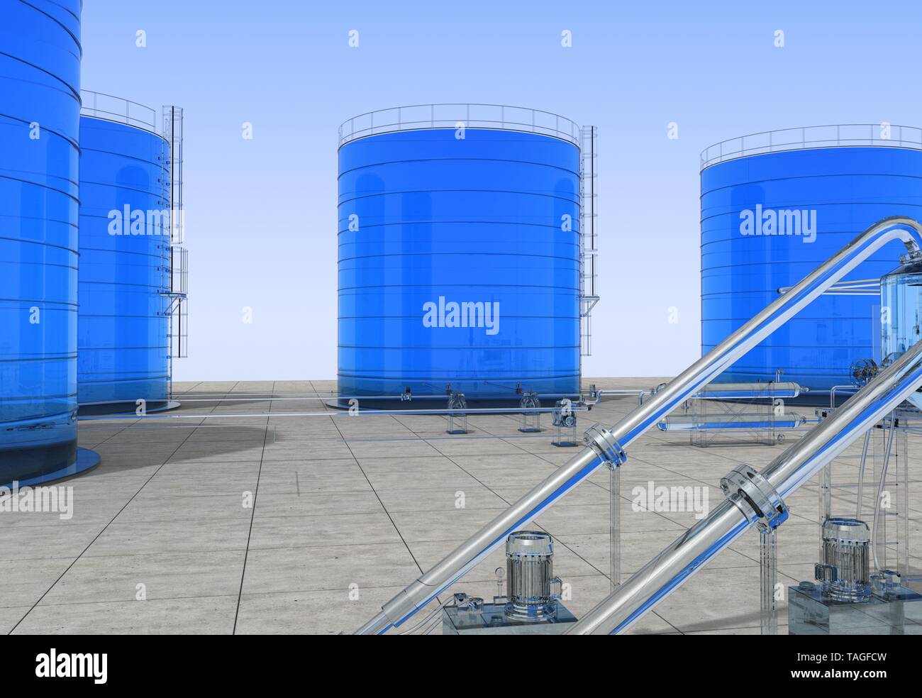 oil refinery, glass factory, exterior visualization, 3D illustration ...