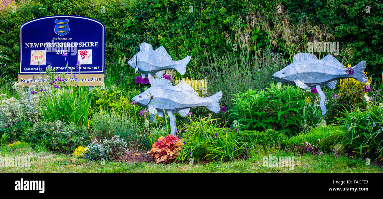 Newport, Shropshire / England - May 24 2019: Three Fishes Sculptures ...