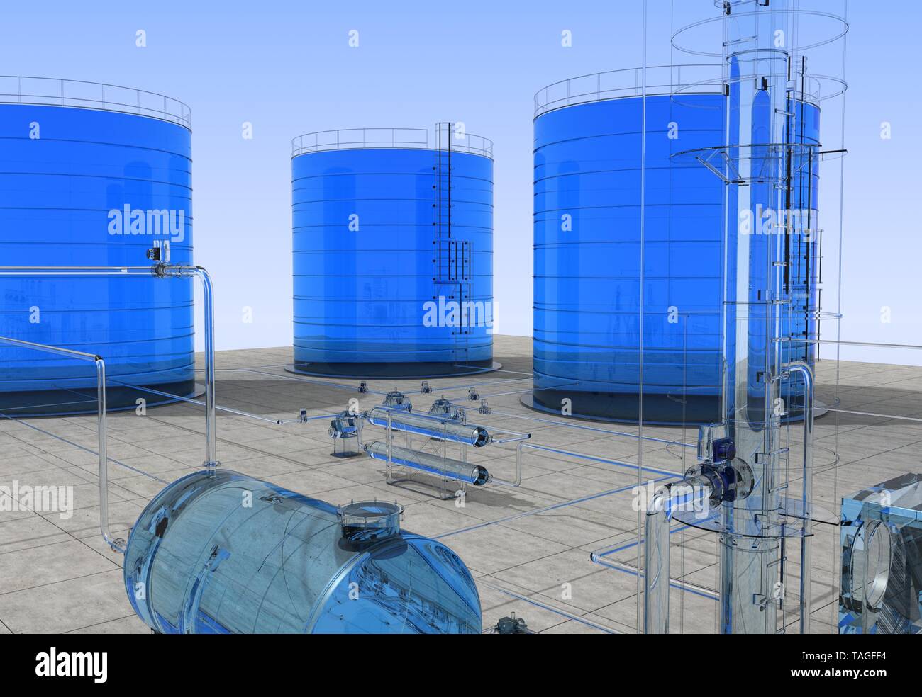 oil refinery, glass factory, exterior visualization, 3D illustration ...