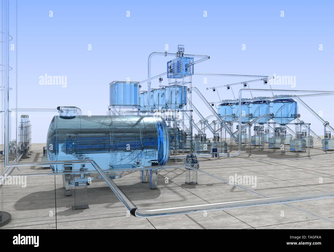 oil refinery, glass factory, exterior visualization, 3D illustration ...