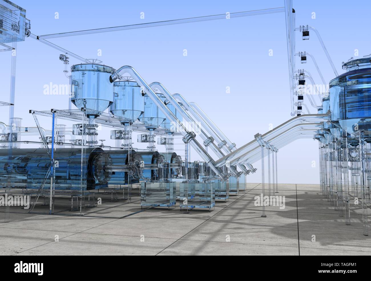 oil refinery, glass factory, exterior visualization, 3D illustration ...