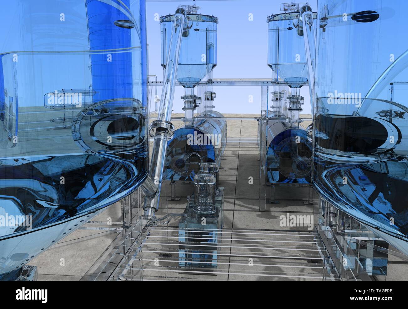 oil refinery, glass factory, exterior visualization, 3D illustration ...