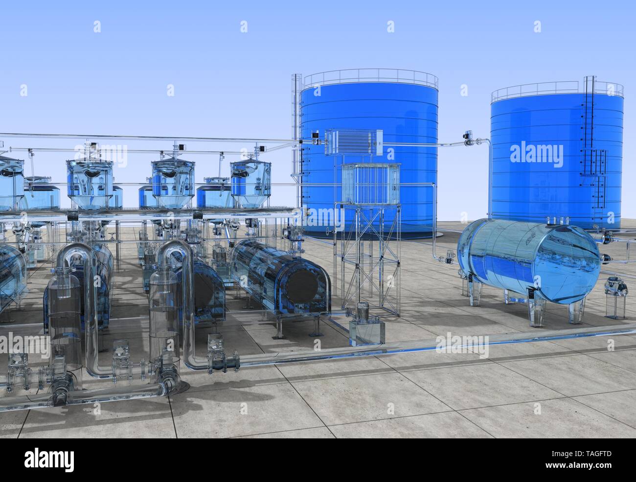 oil refinery, glass factory, exterior visualization, 3D illustration ...