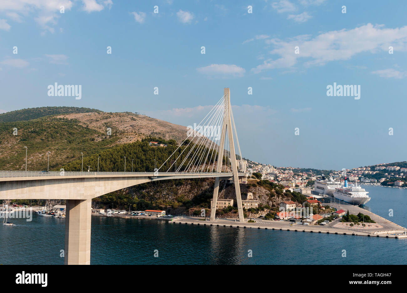 DUBROVNIK, CROATIA - AUGUST 13, 2015: The Franjo Tudman Bridge, and the ...