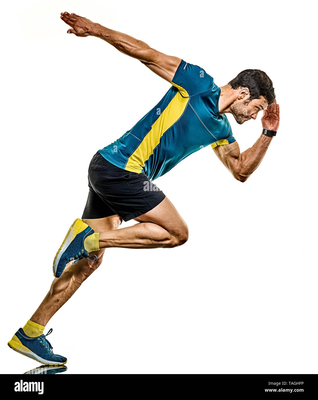 one caucasian handsome mature man running runner jogging jogger ...