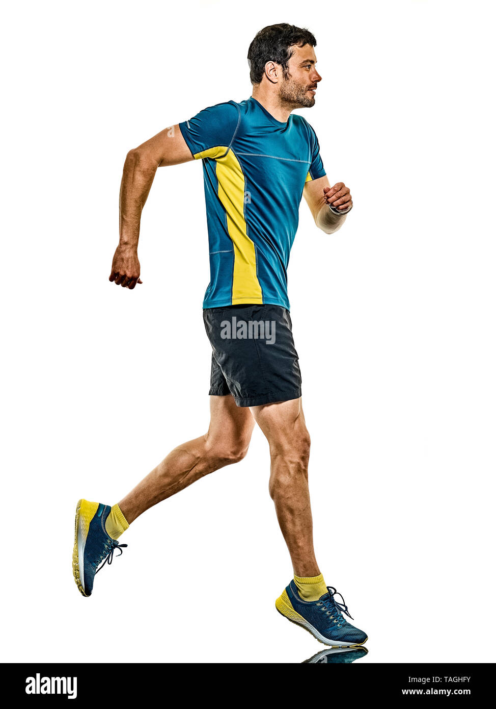 one caucasian handsome mature man running runner jogging jogger ...