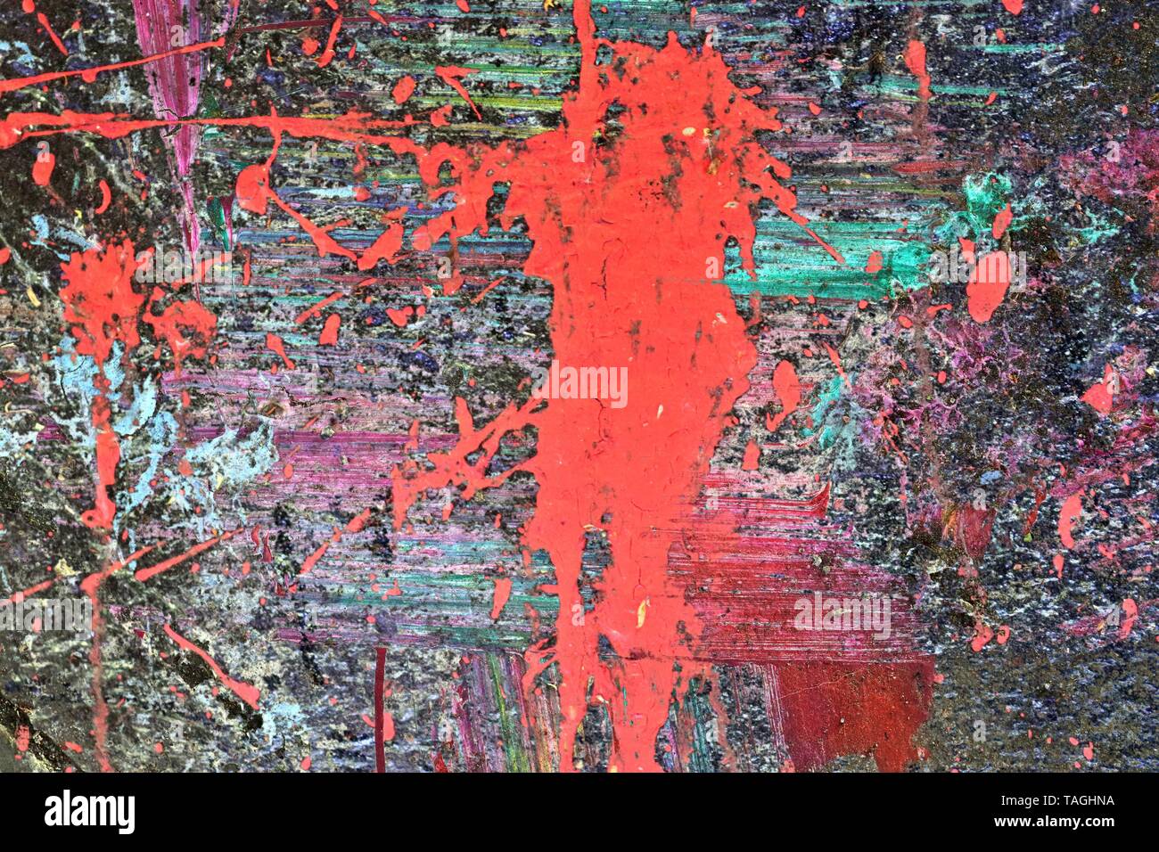 Colorful paint splashes at old and weathered concrete walls Stock Photo ...