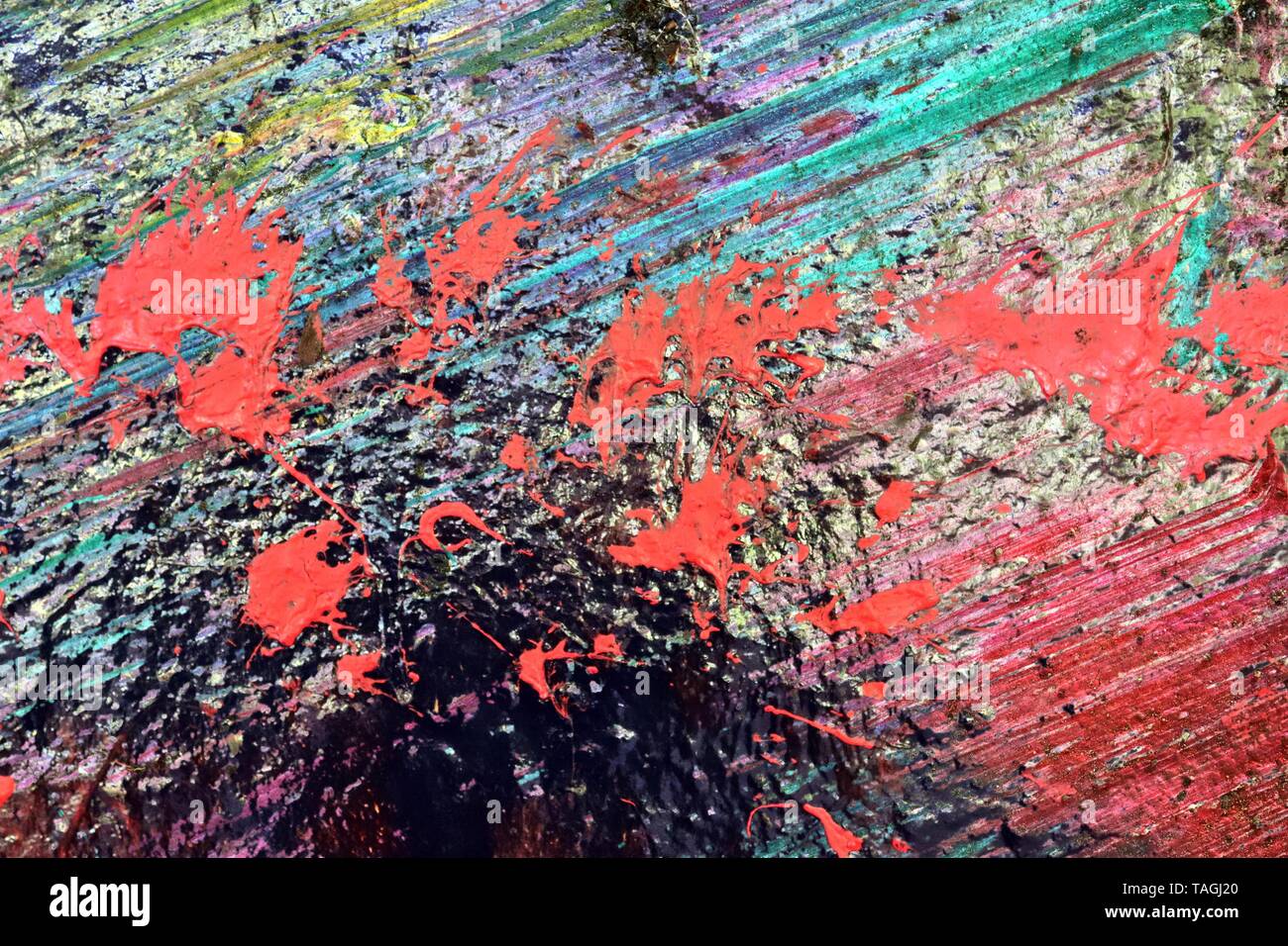 Colorful paint splashes at old and weathered concrete walls Stock Photo ...