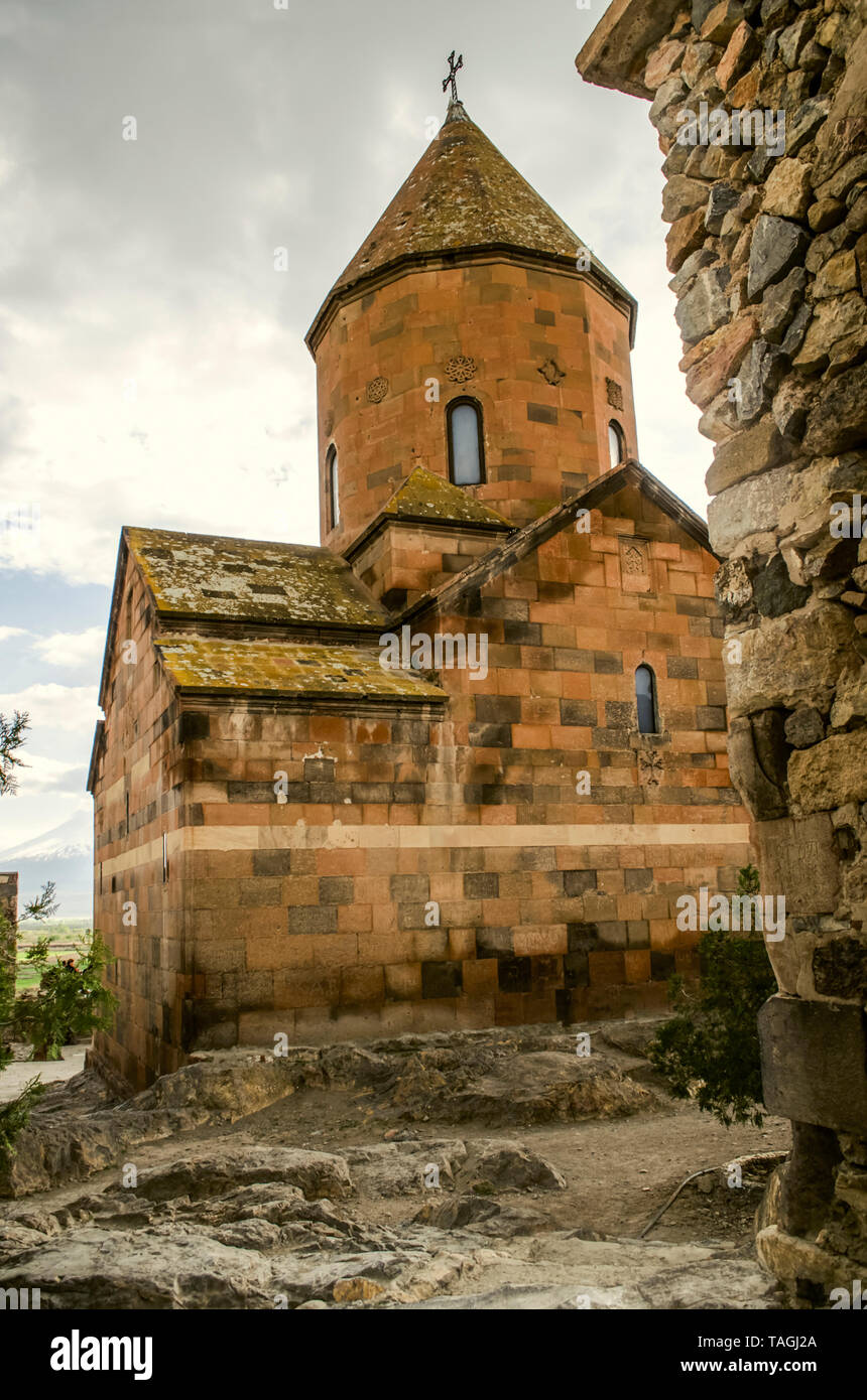 Spring rainy day overlooking the back of the medieval Church of the ...