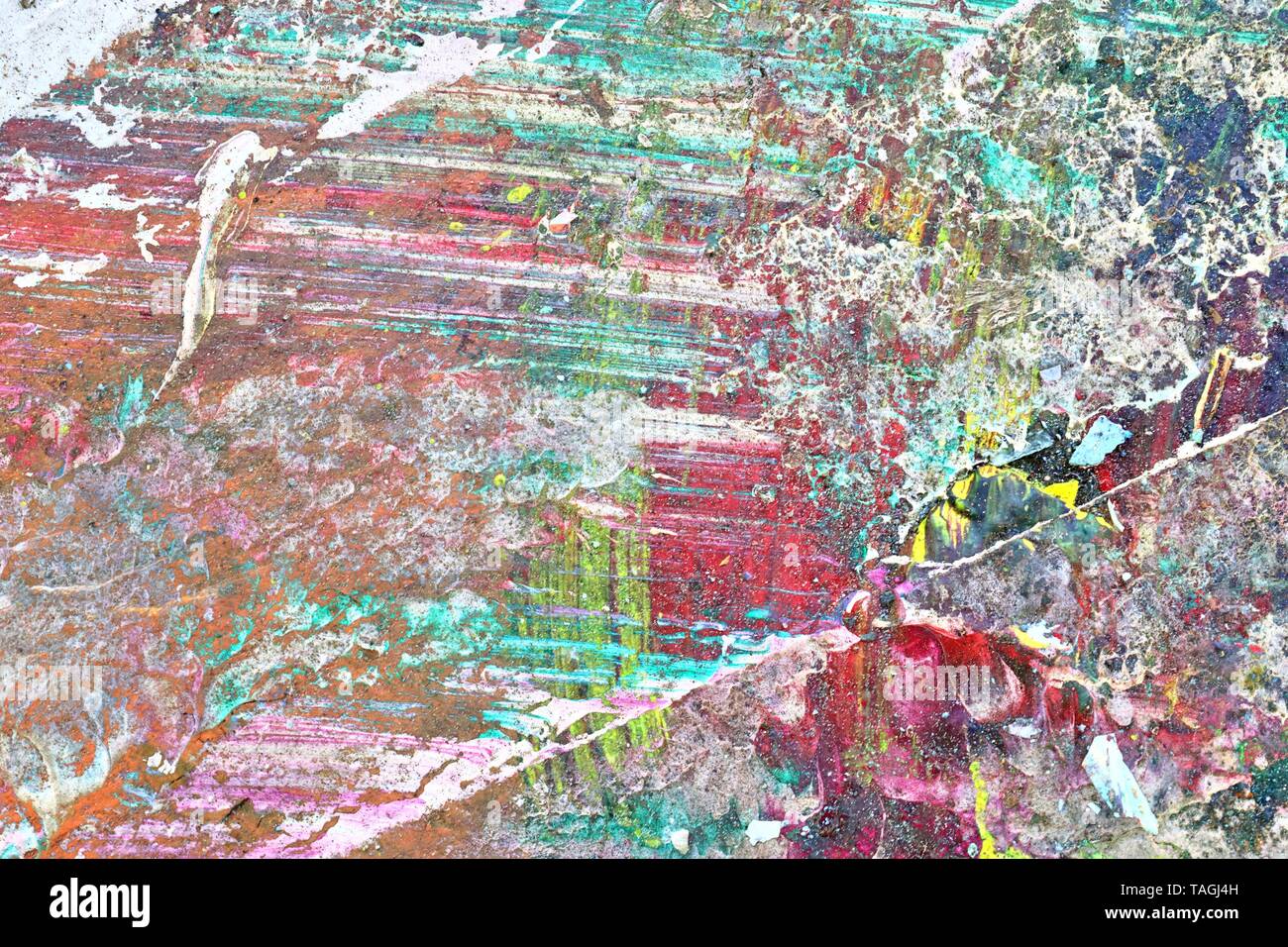 Colorful paint splashes at old and weathered concrete walls Stock Photo ...