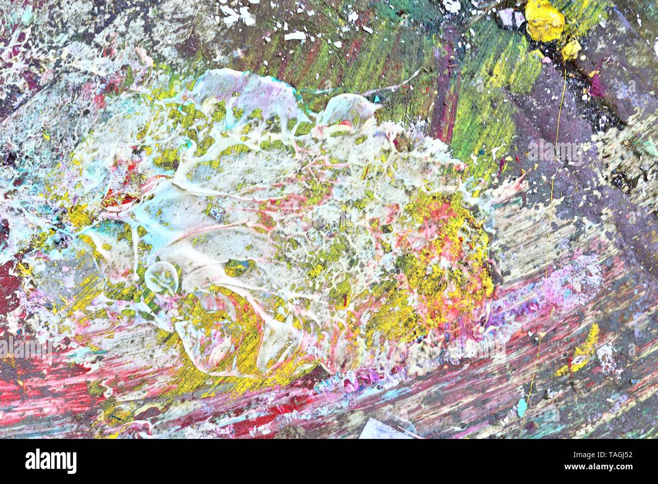Colorful paint splashes at old and weathered concrete walls Stock Photo ...