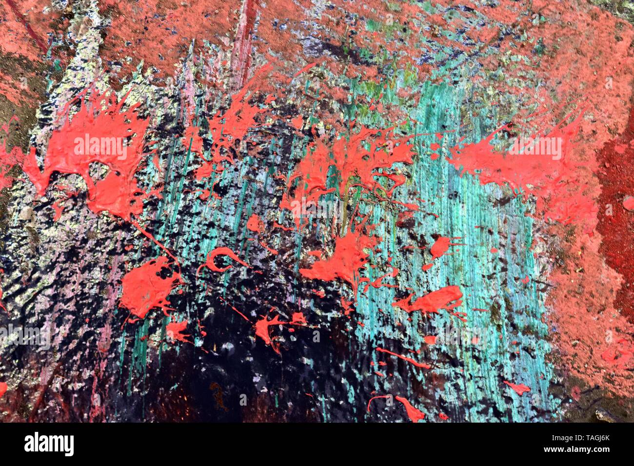 Colorful paint splashes at old and weathered concrete walls Stock Photo ...