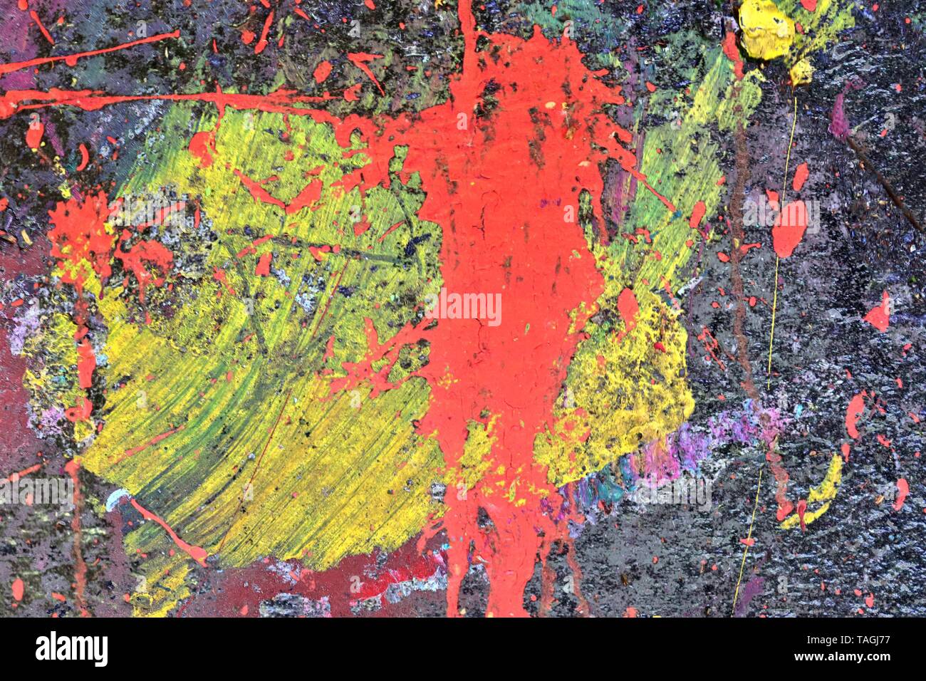 Colorful paint splashes at old and weathered concrete walls Stock Photo ...