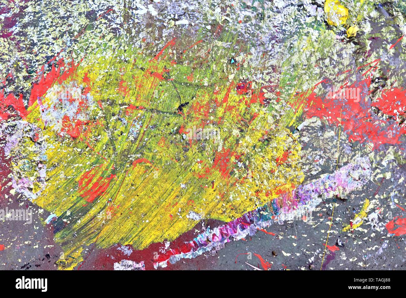 Colorful paint splashes at old and weathered concrete walls Stock Photo ...