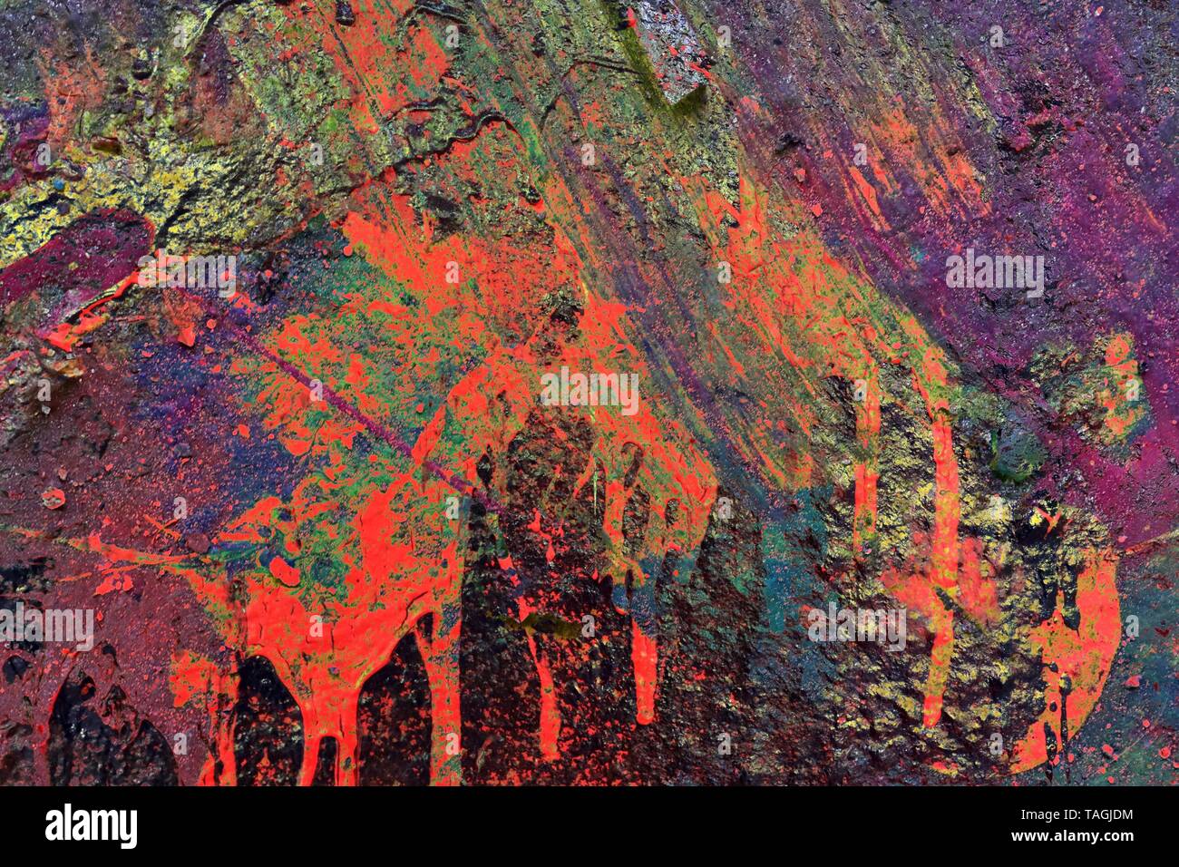 Colorful paint splashes at old and weathered concrete walls Stock Photo ...